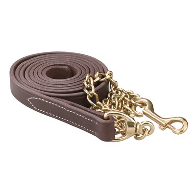 HAVANA LEATHER LEAD W / SOLID BRASS CHAIN